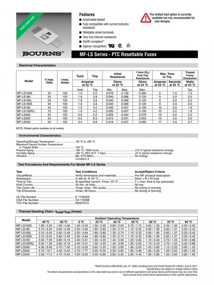 BOURNS MF-LS series datasheet page 1