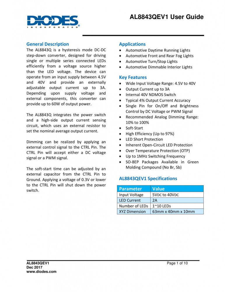 AL8843QEV1 technical document page 1