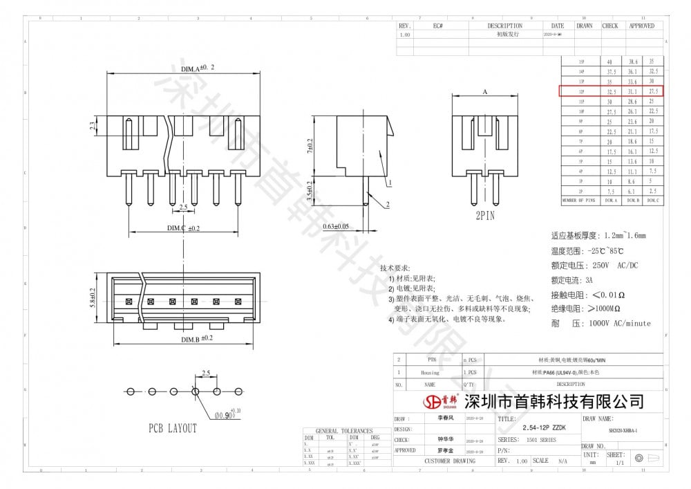 2.54-12P ZZDK specification page 1