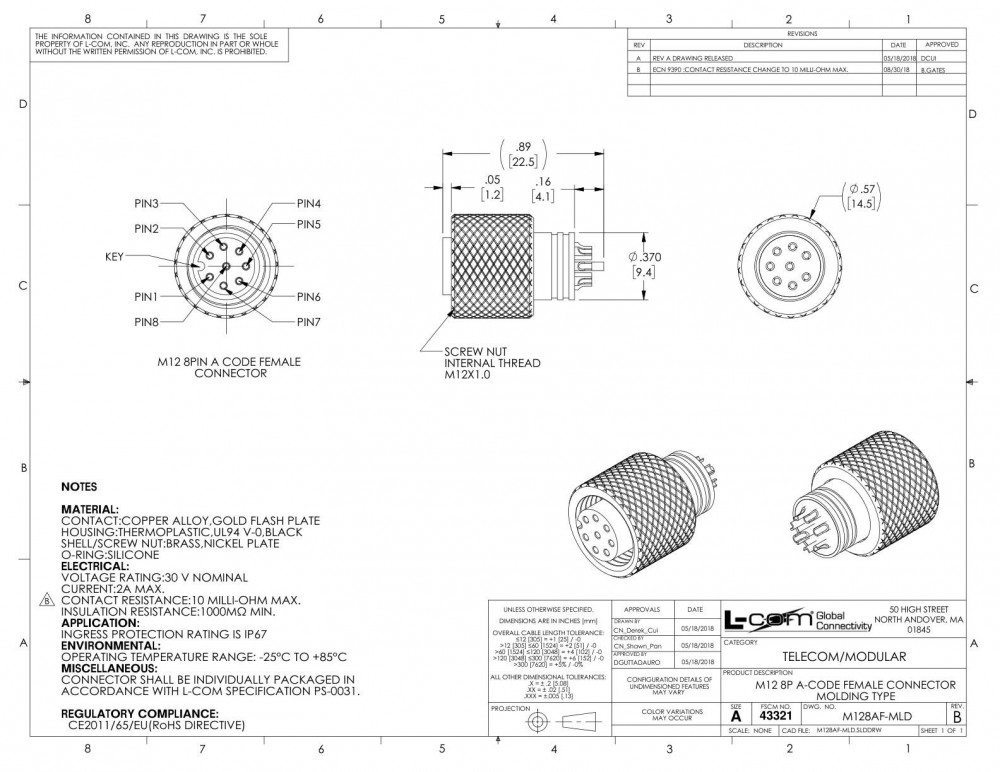 L-com M128AF-MLD technical drawing preview