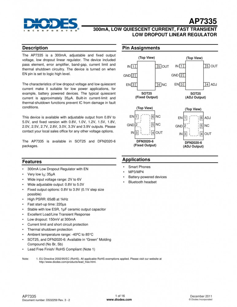 AP7335 datasheet page 1