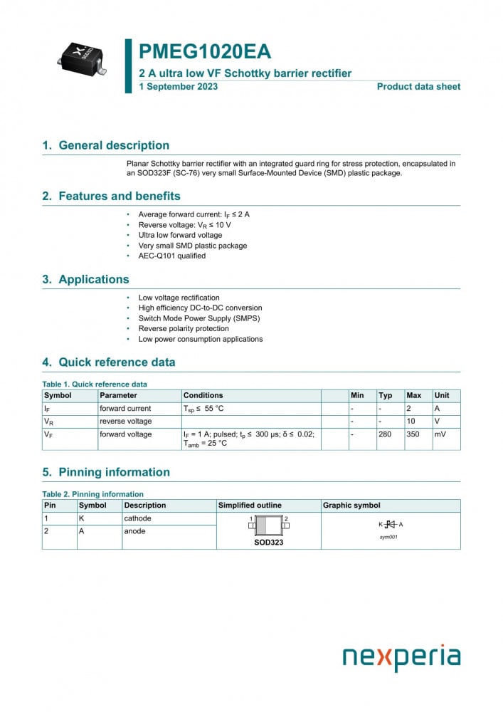 PMEG1020EA datasheet page 1