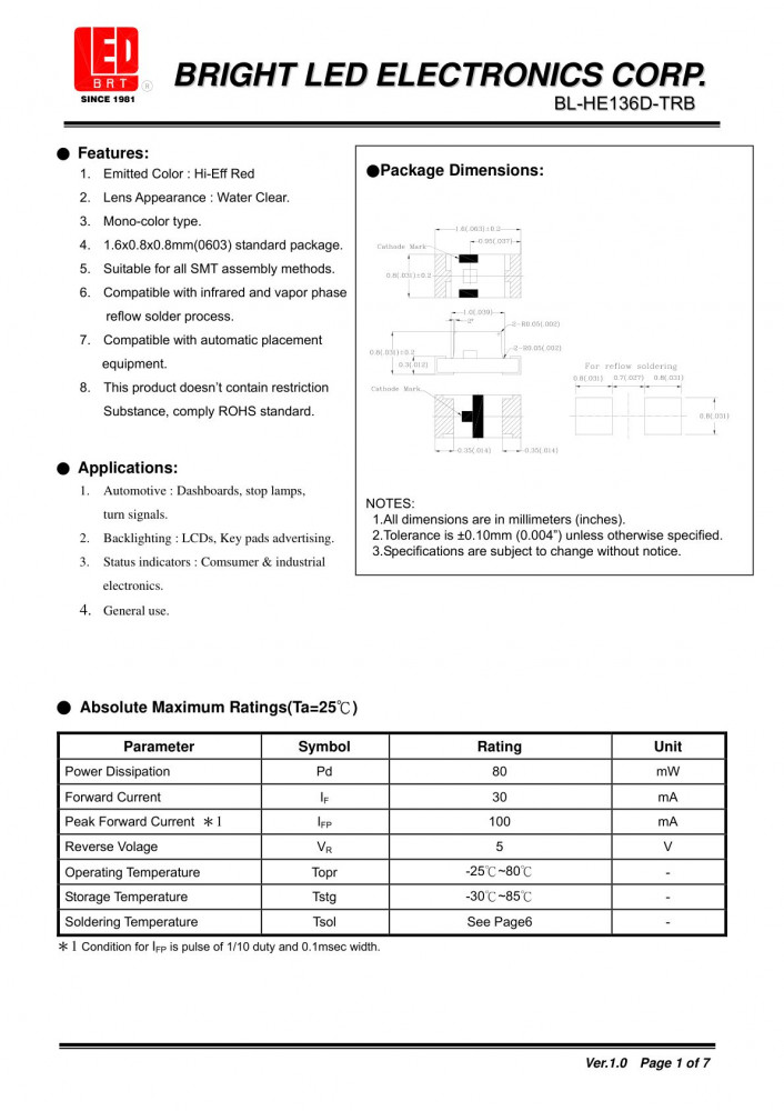 BL-HE136D-TRB datasheet page 1