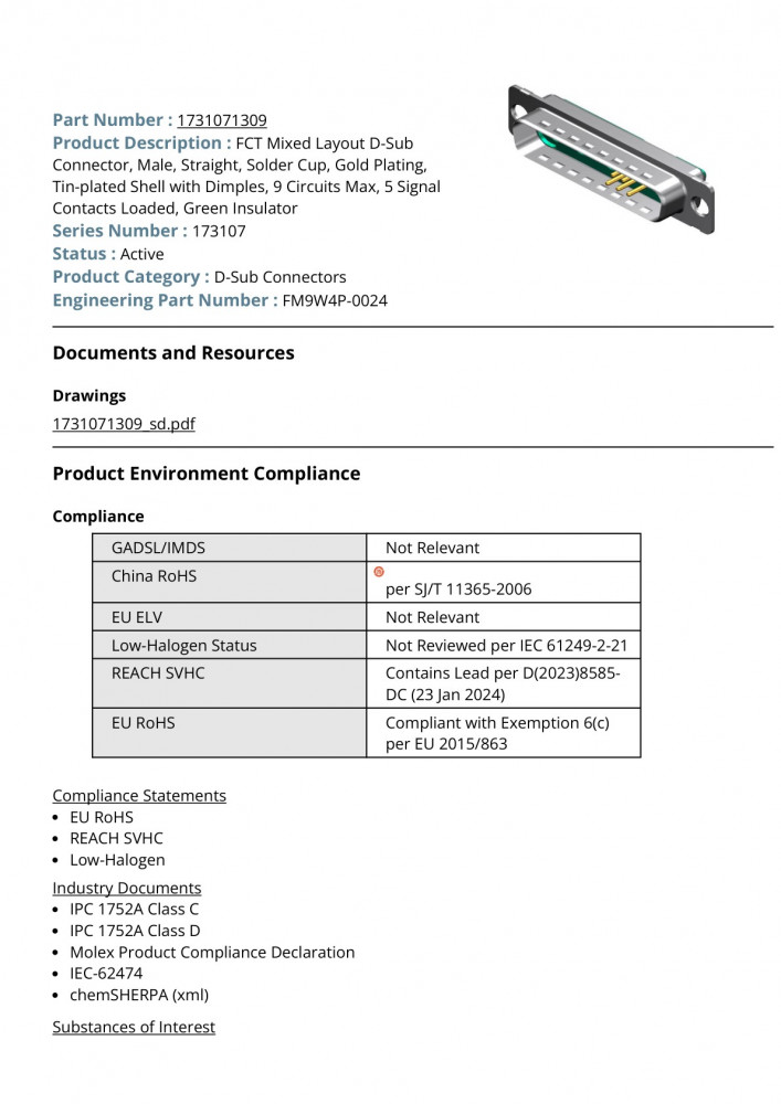 MOLEX 1731071309 drawing, page 1
