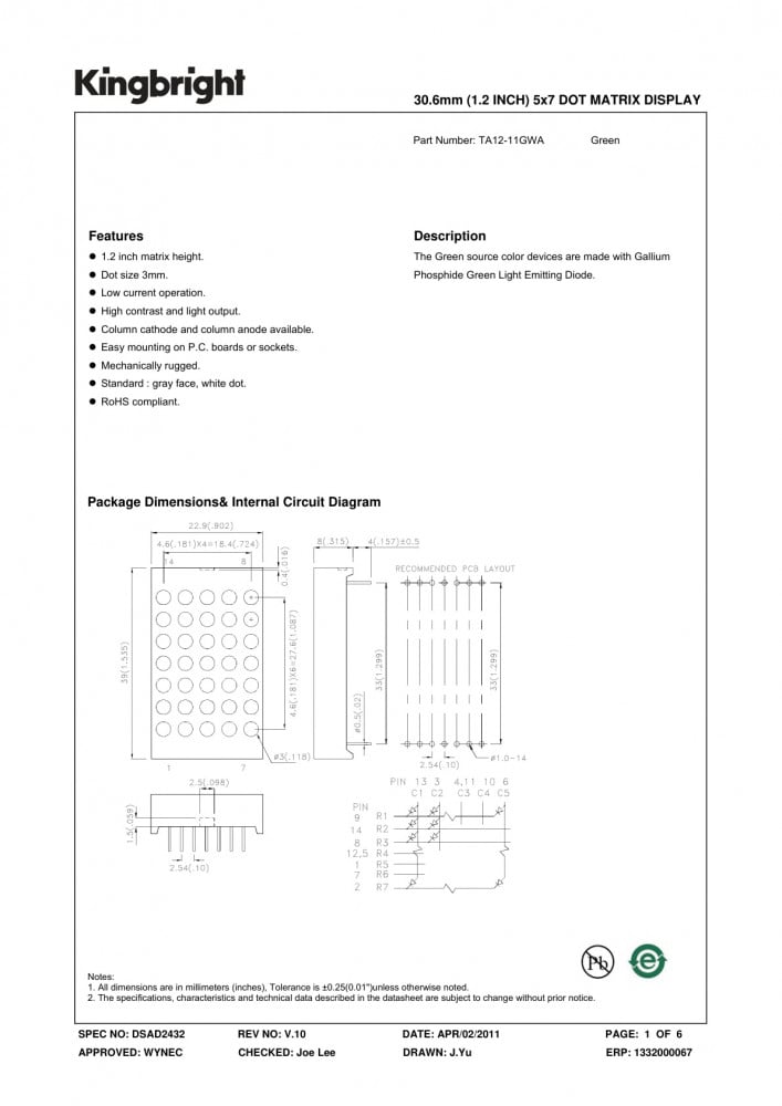TA12-11GWA datasheet page 1