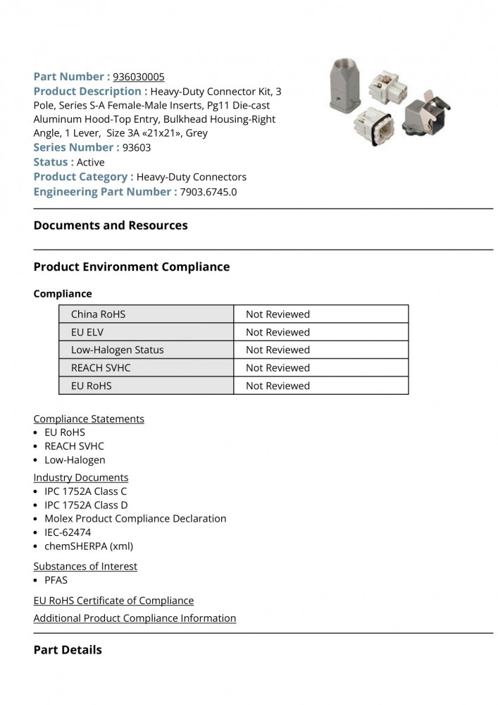 Technical document page 1 for MOLEX 936030005