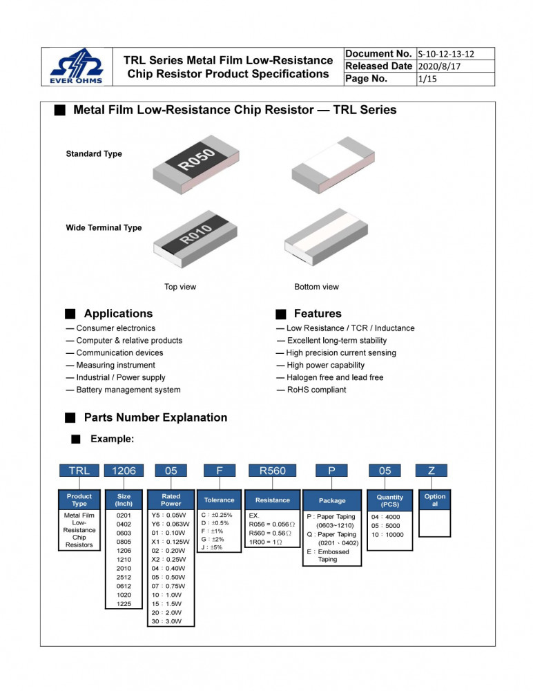 TRL Series datasheet page 1