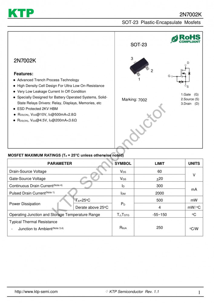 2N7002K-KTP datasheet page 1