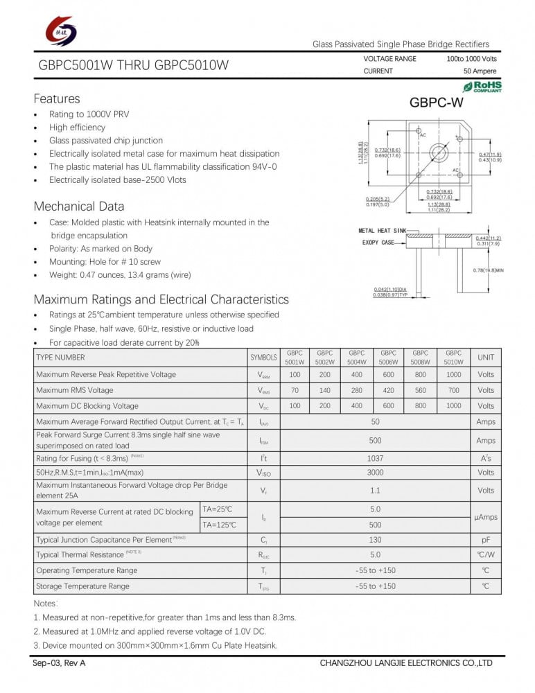 GBPC5010W datasheet page 1