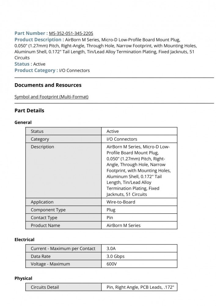 Technical document page 1 for MS-352-051-345-220S
