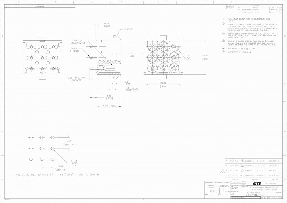 TE Connectivity 350828-1 technical drawing preview
