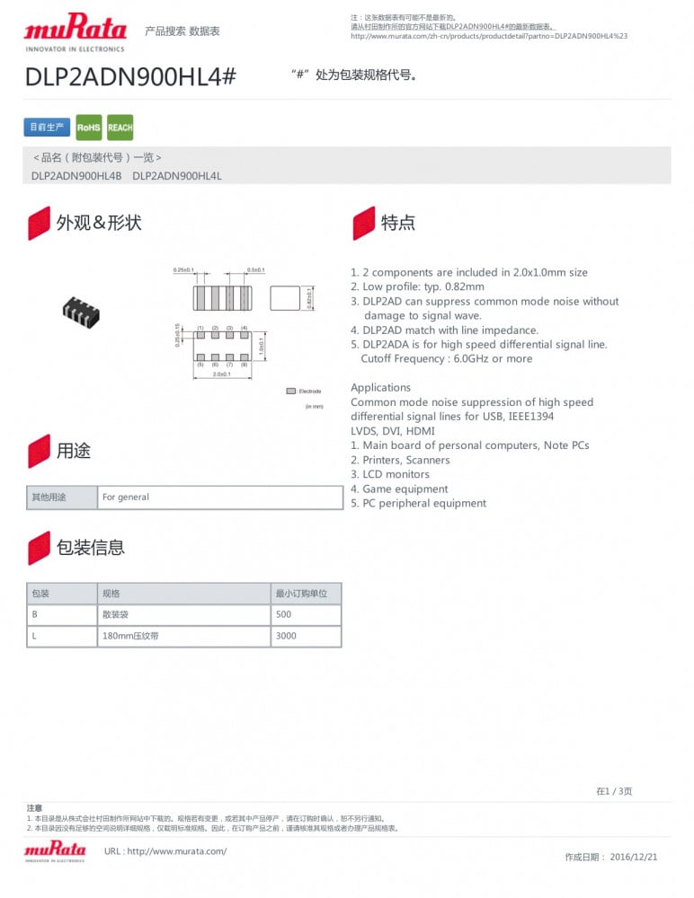 DLP2ADN900HL4L datasheet page 1