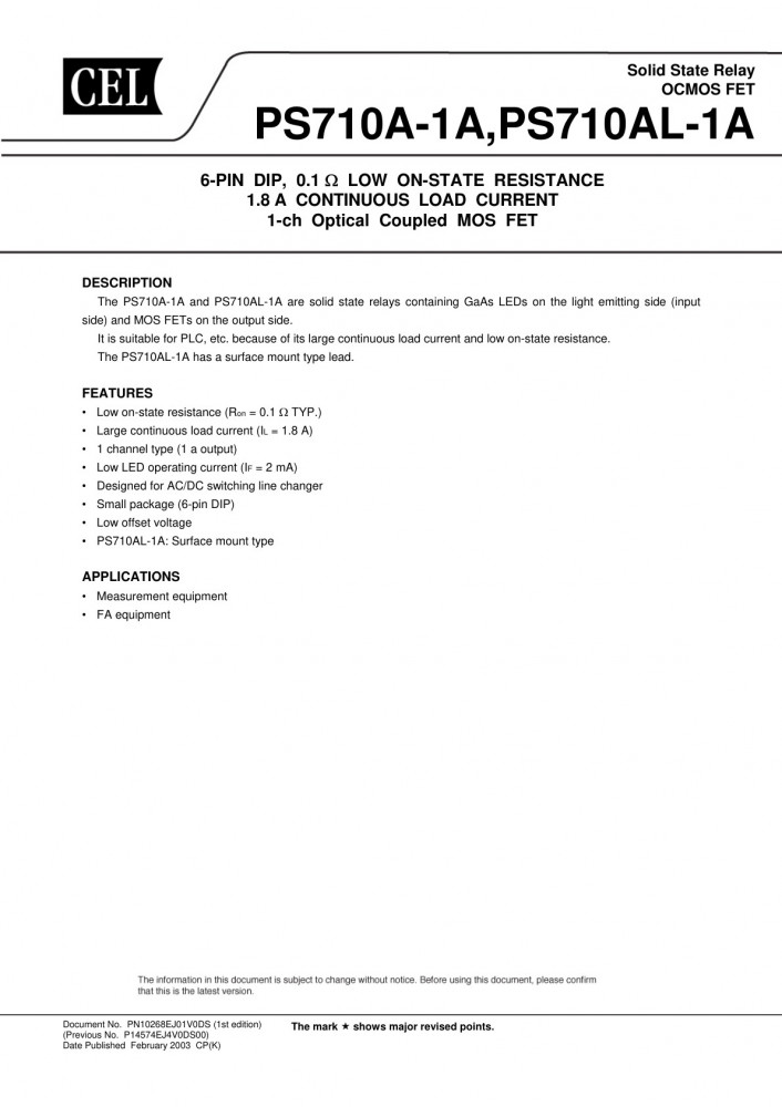 PS710AL-1A-E3 datasheet page 1