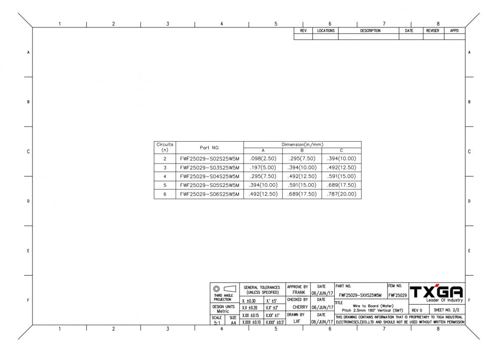 TXGA FWF25029 connector technical document page 2