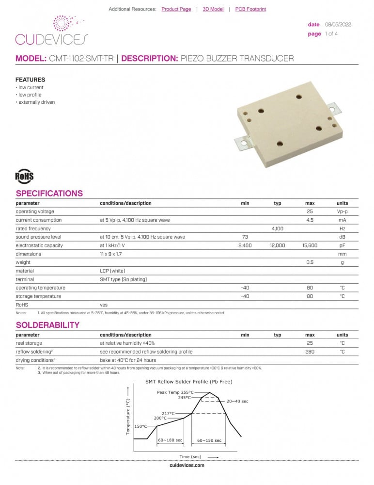 CMT-1102-SMT-TR datasheet page 1
