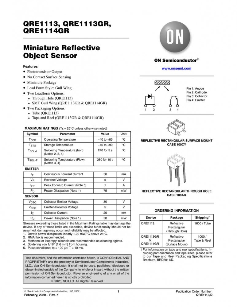 QRE1113 datasheet page 1
