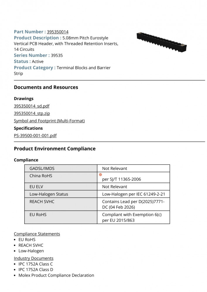 ESE Eurostyle terminal block document, page image 1