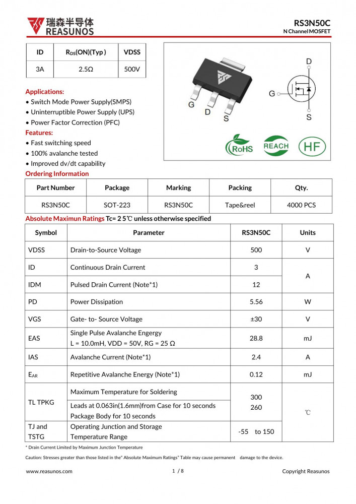 RS3N50C datasheet page 1