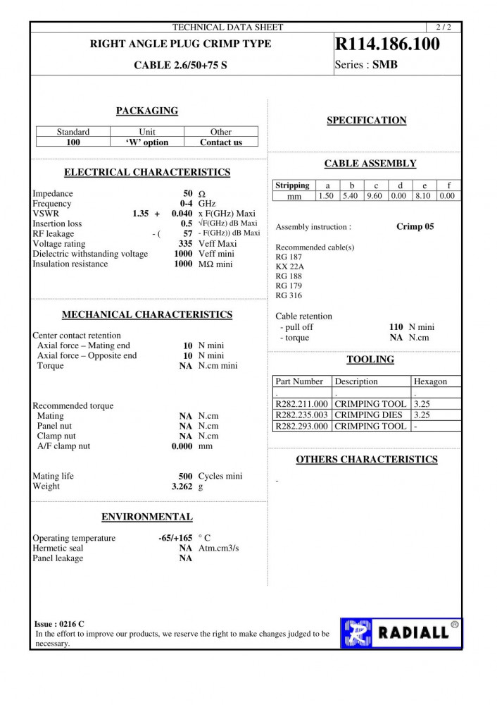Radiall R114186100 technical datasheet page 2