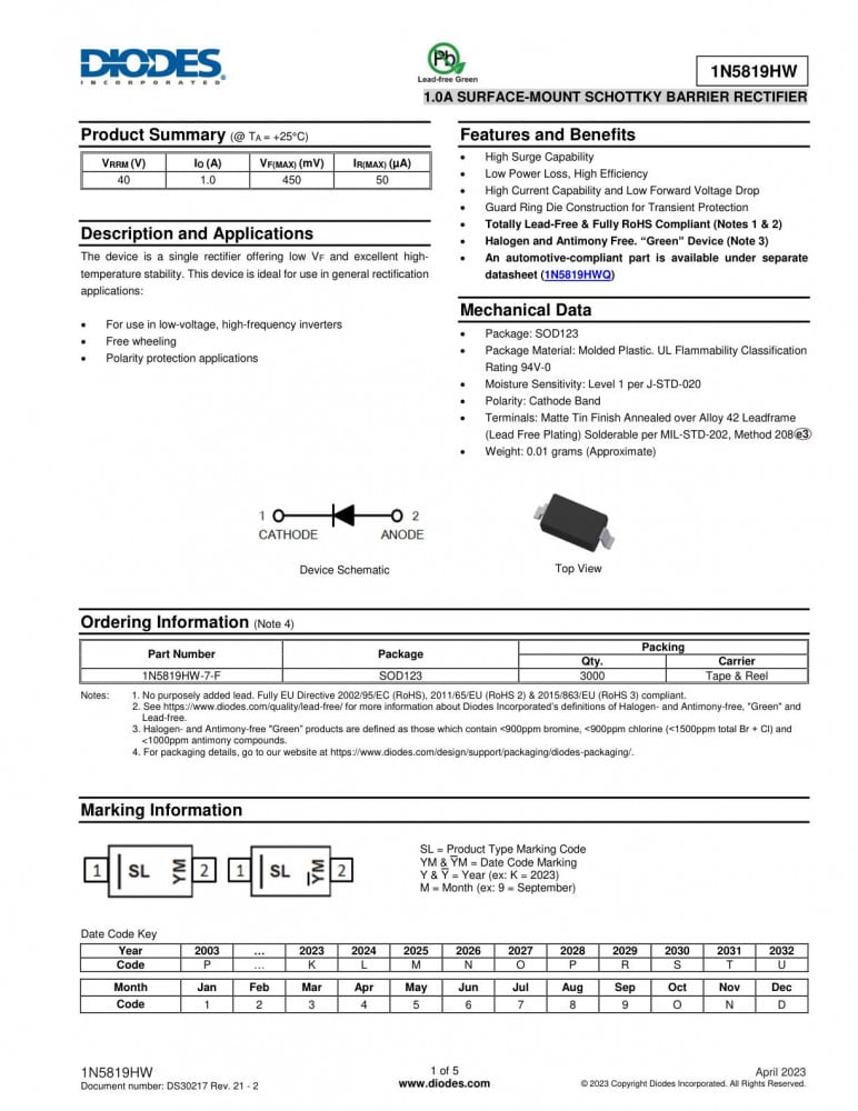 1N5819HW-7-F datasheet page 1