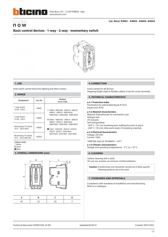 Legrand K4005 technical documentation preview