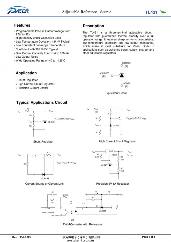 TL431 datasheet page 1