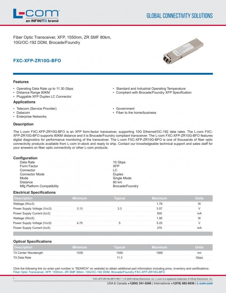 FXC-XFP-ZR10G-BFO datasheet page 1