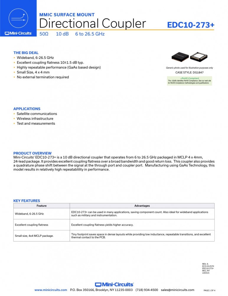 EDC10-273+ datasheet page 1