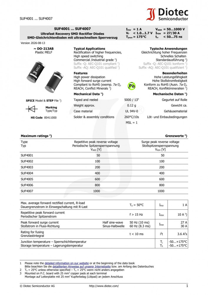 DIOTEC SUF4005 datasheet page 1