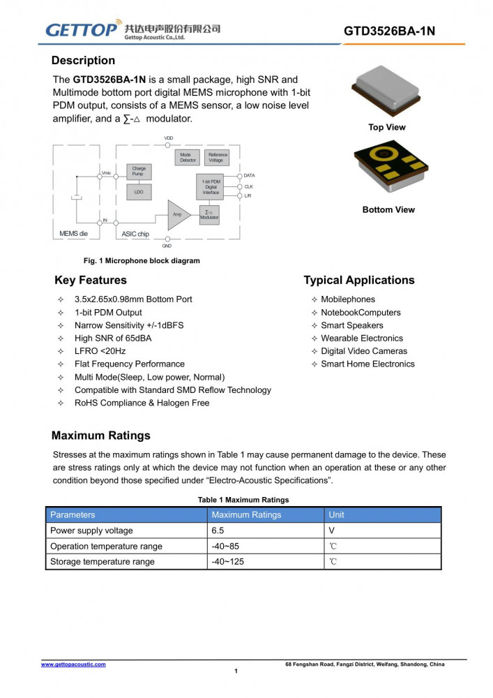 GTD3526BA-1N datasheet page 1