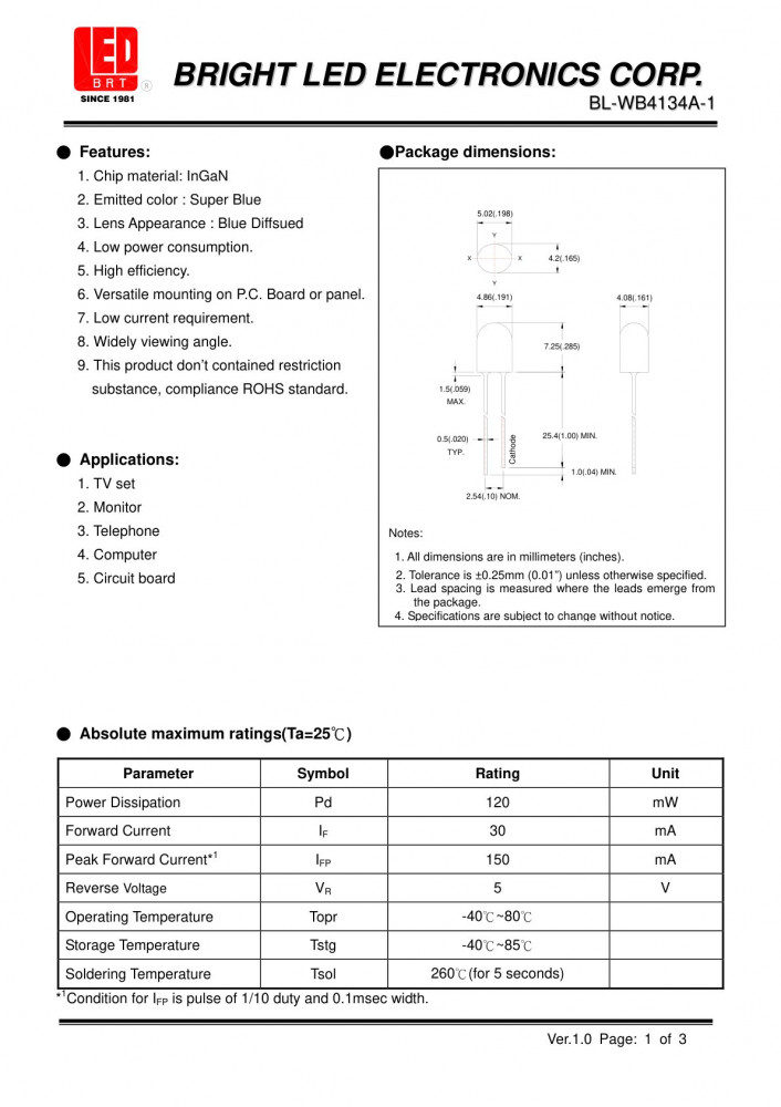 BL-WB4134A-1 technical document, page 1