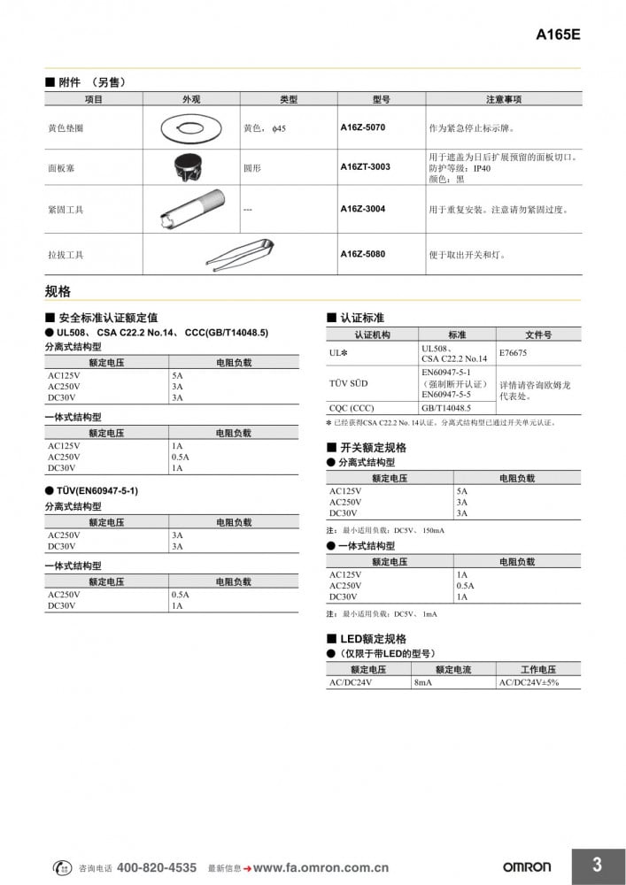 OMRON A165E documentation page 3