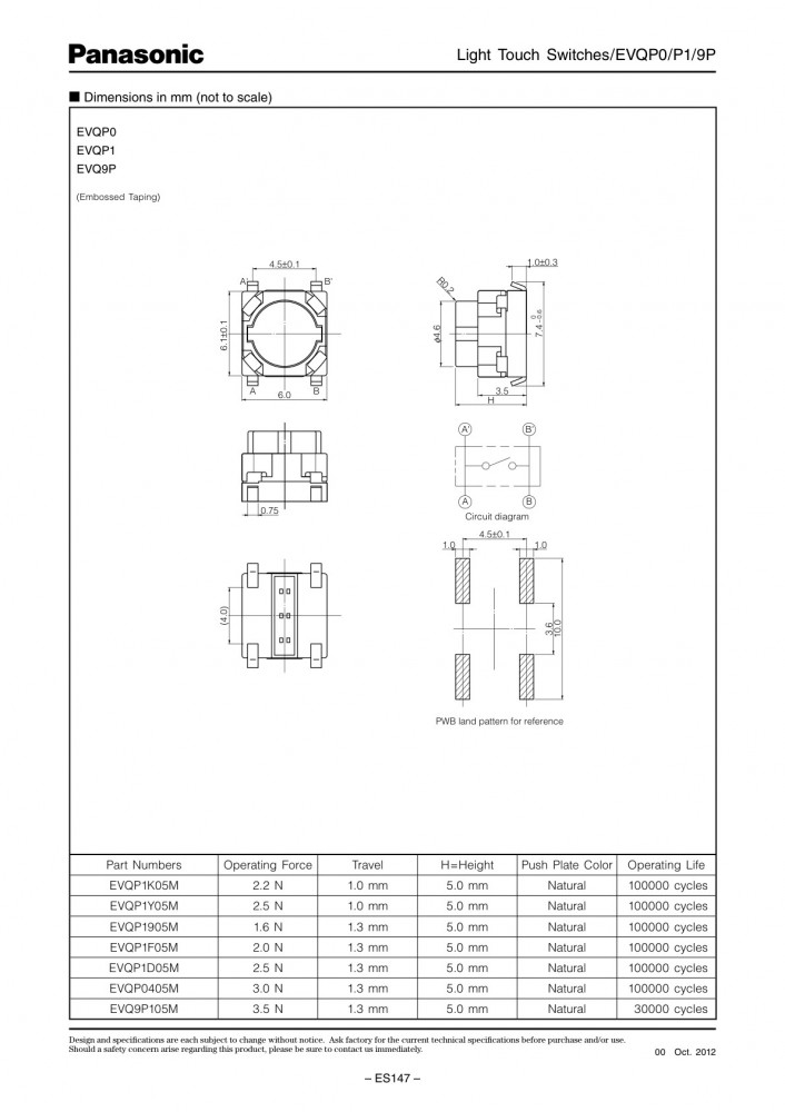 EVQ-P1B05M technical document page 2