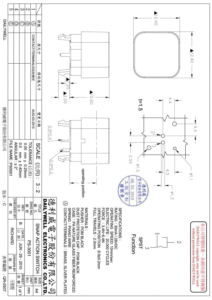 Dailywell PS3001 technical document page
