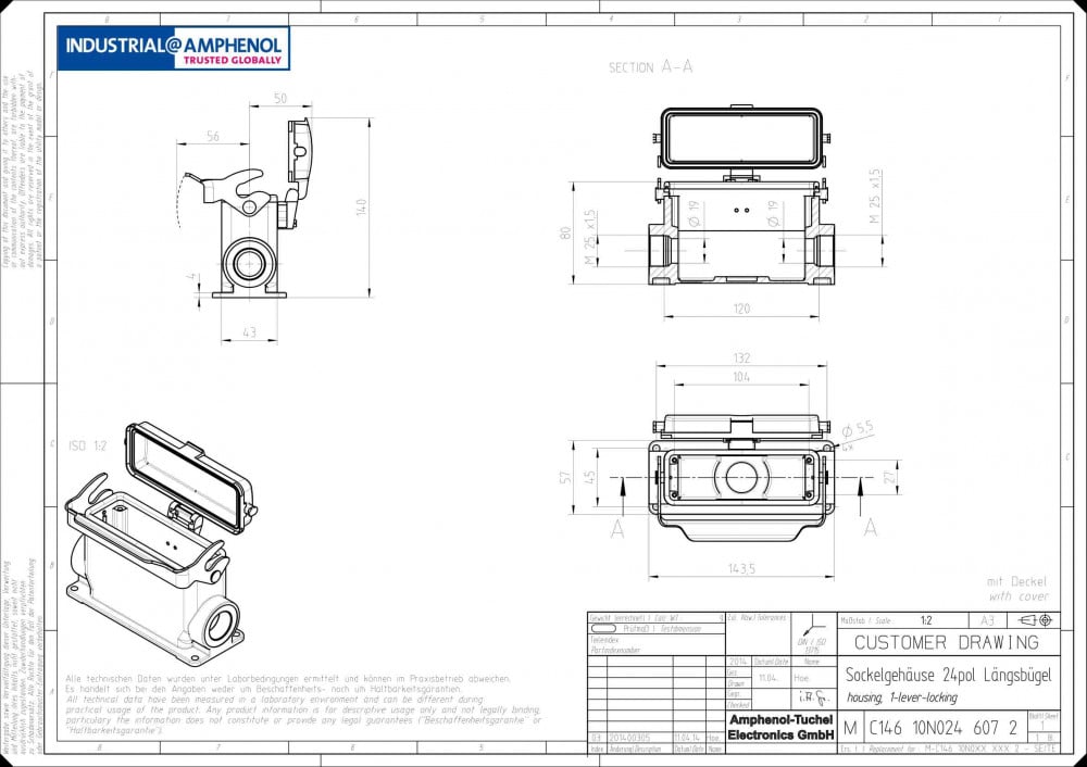 Amphenol C14610N0246072 customer drawing preview