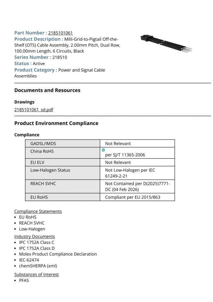 Molex 2185101061 drawing preview, page 1