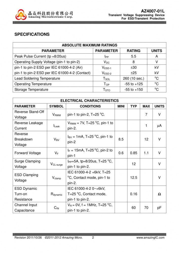 AZ4007-01L datasheet page 2