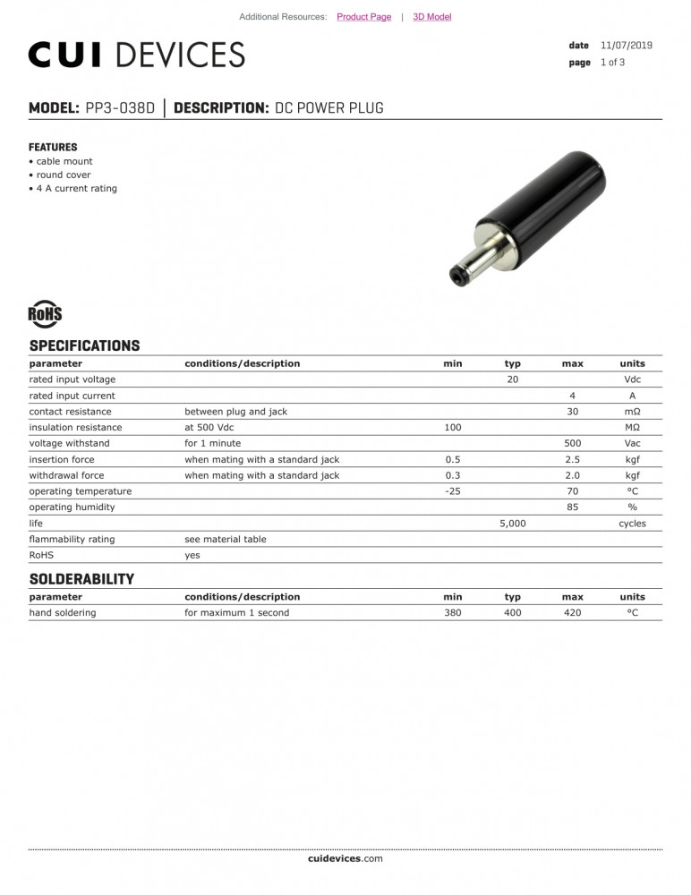 PP3-038D technical document page 1