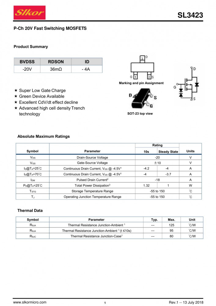 SL3423 datasheet page 1