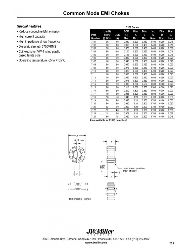 BOURNS 7100 Series technical document page