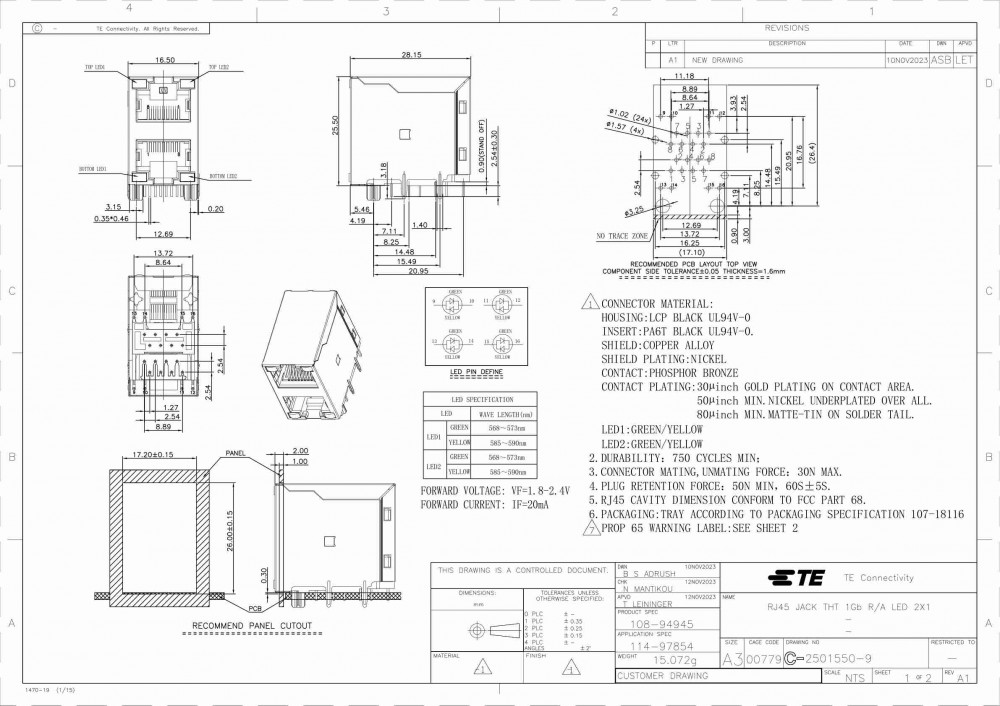 TE Connectivity 2501550-9 controlled drawing sheet 1