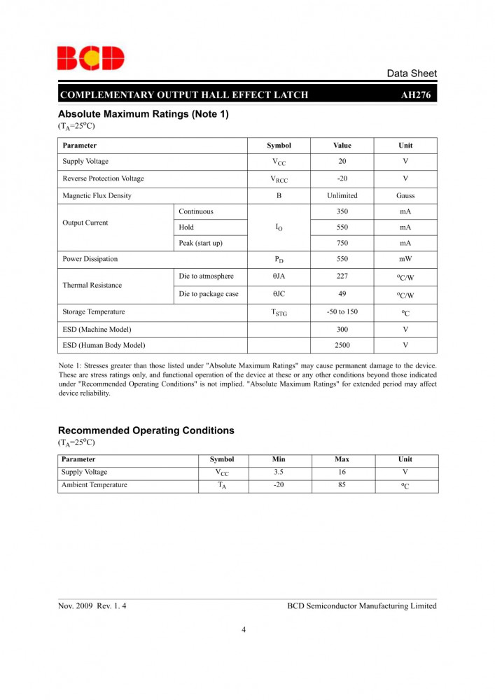 AH276 datasheet page 4