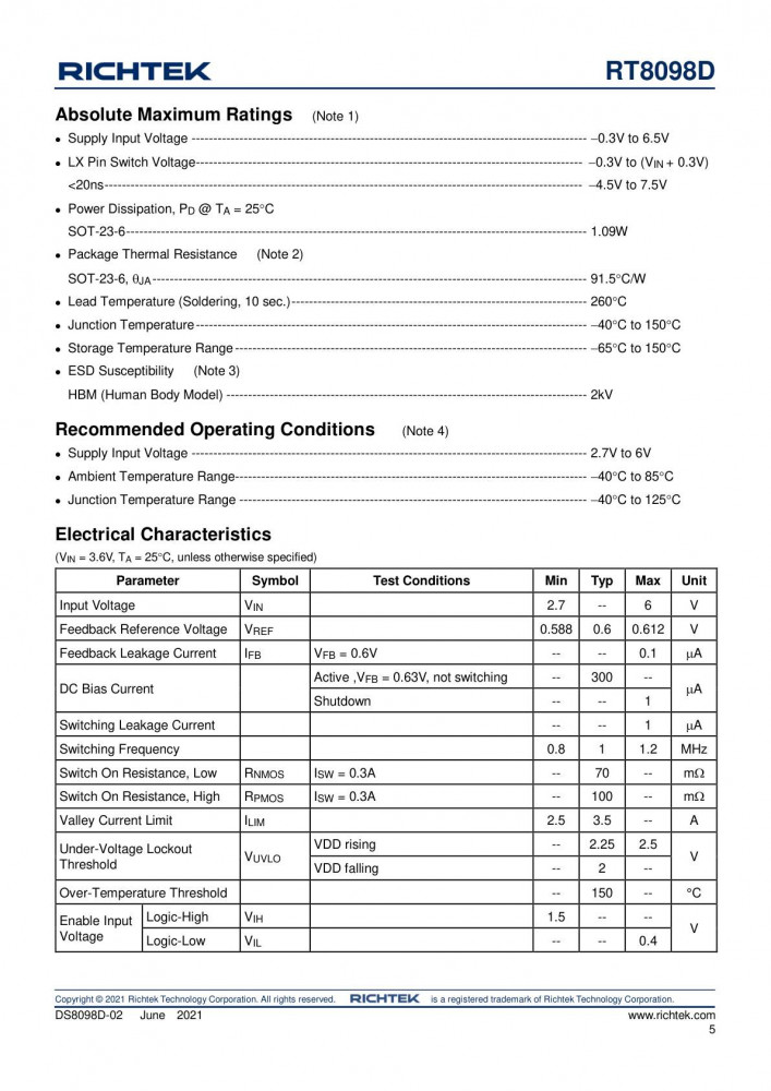 RT8098D datasheet page 5