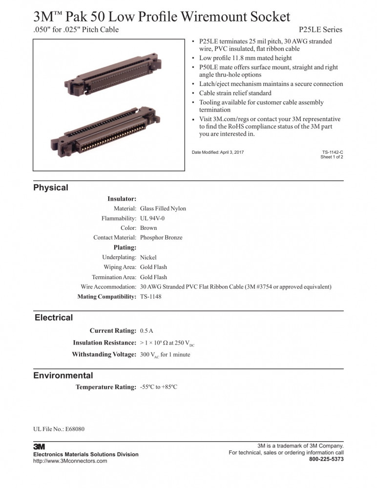 3M P25LE-020S-DA technical document page 1