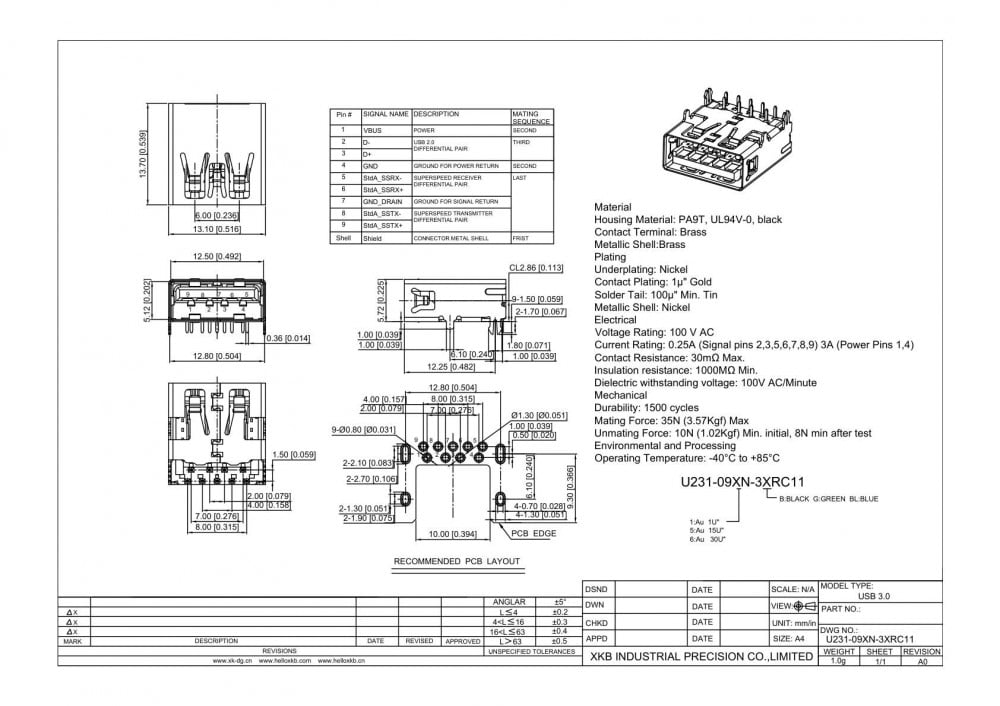 U231-091N-3BRC11 technical drawing and specifications