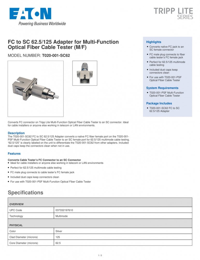 T020-001-SC62 technical document page 1
