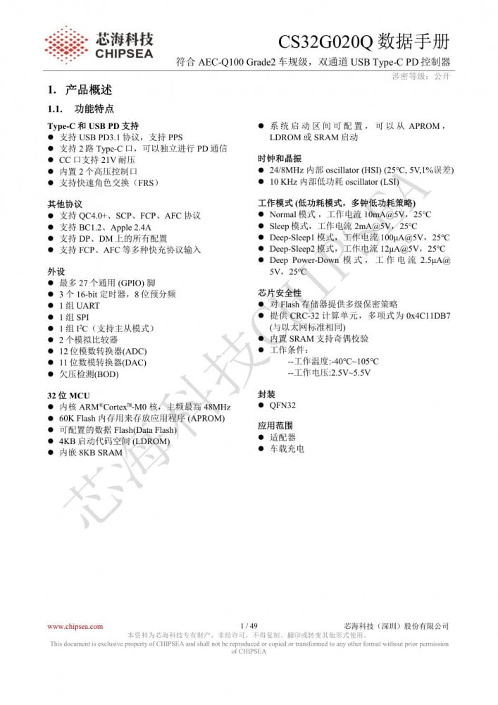 CS32G020K8U7QH datasheet page 1
