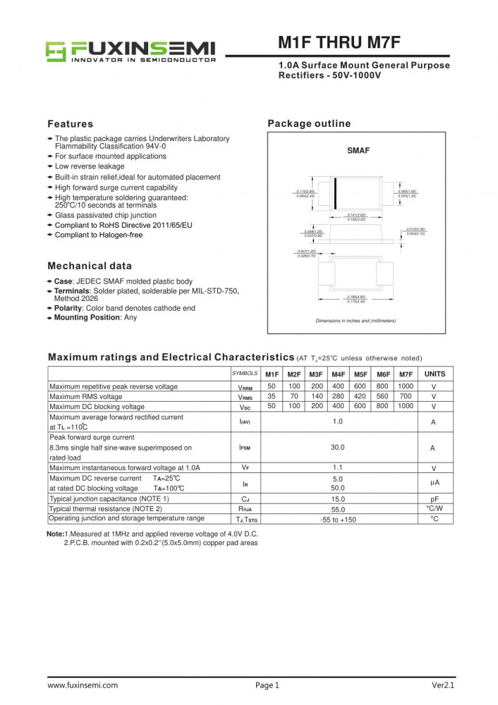 FUXINSEMI M7F datasheet page 1