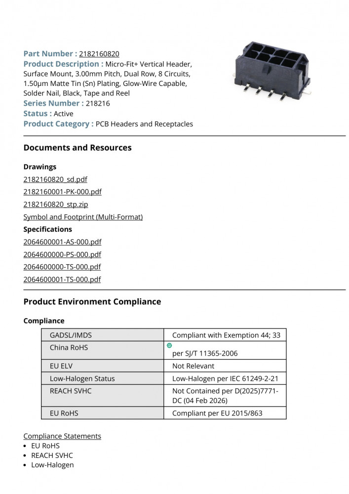 MOLEX 2182160820 document preview page 1