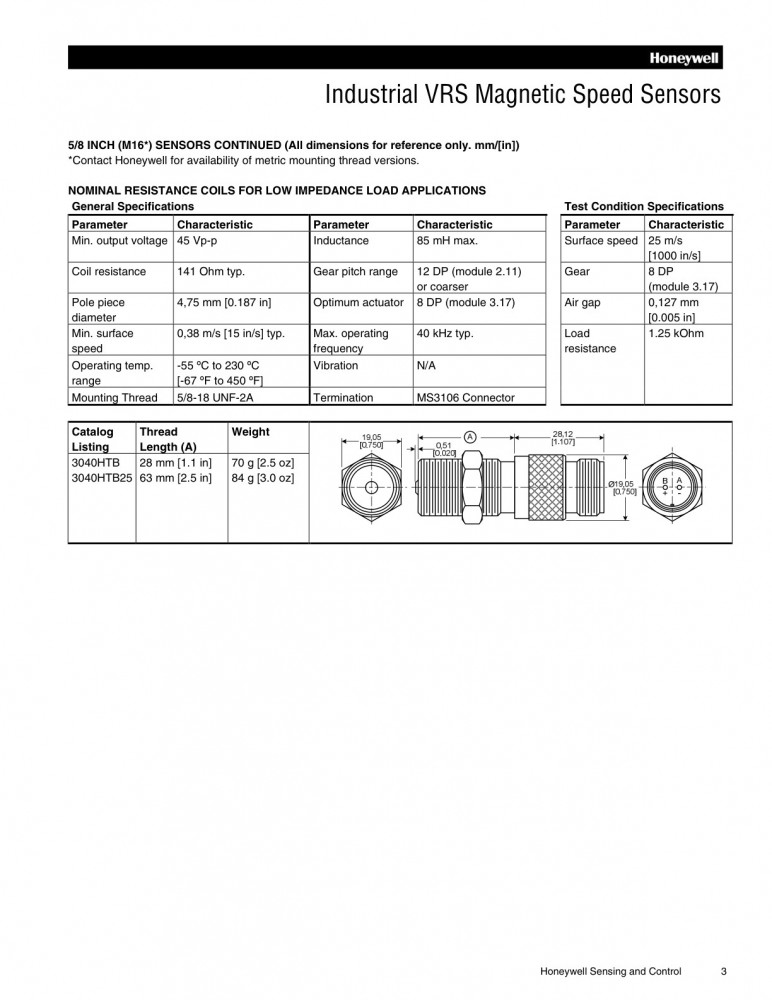 Honeywell 3030HTB datasheet page 3